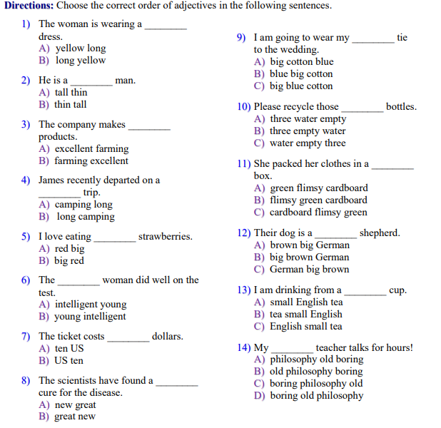 ADJECTIVE ORDER 01. Interactive worksheet | TopWorksheets