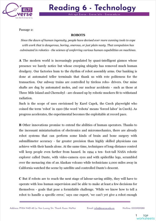 Launching HW Reading 6 - Technology. Interactive worksheet | TopWorksheets