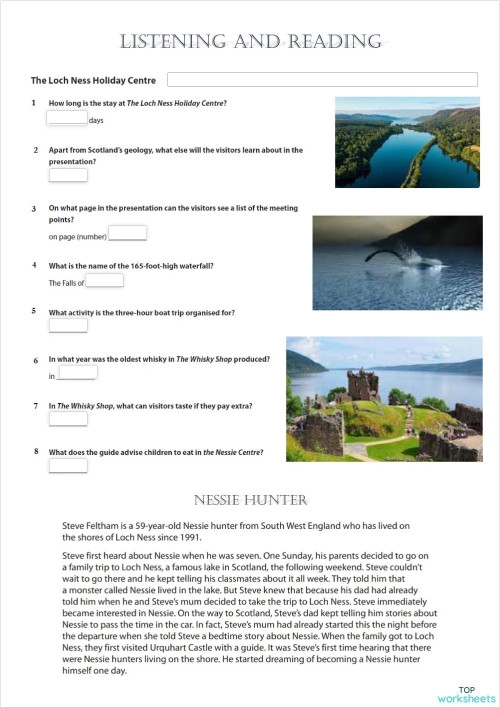 Listening and reading Loch Ness. Interactive worksheet | TopWorksheets