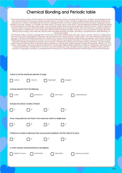 Chemical Bonding and Redox reactions. Interactive worksheet | TopWorksheets
