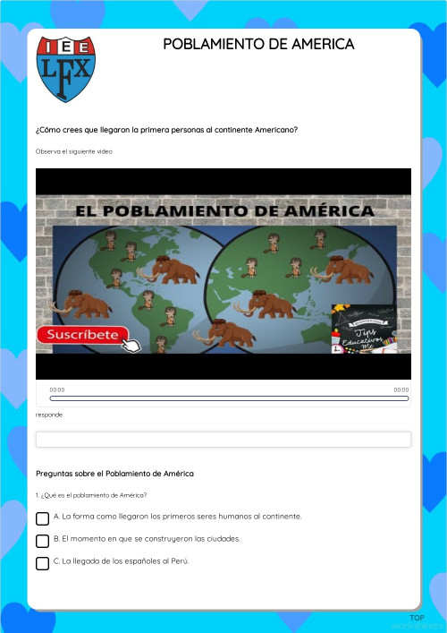 POBLAMIENTO DE AMERICA. Ficha interactiva | TopWorksheets