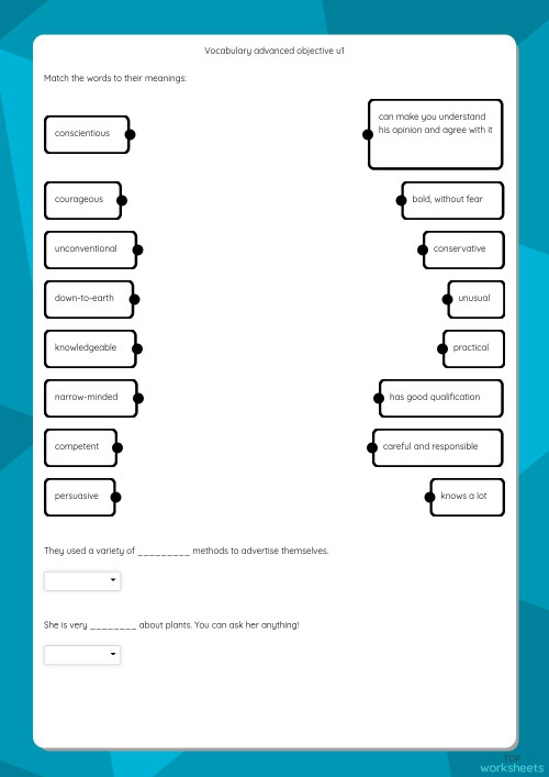 Vocabulary advanced objective u1. Interactive worksheet | TopWorksheets