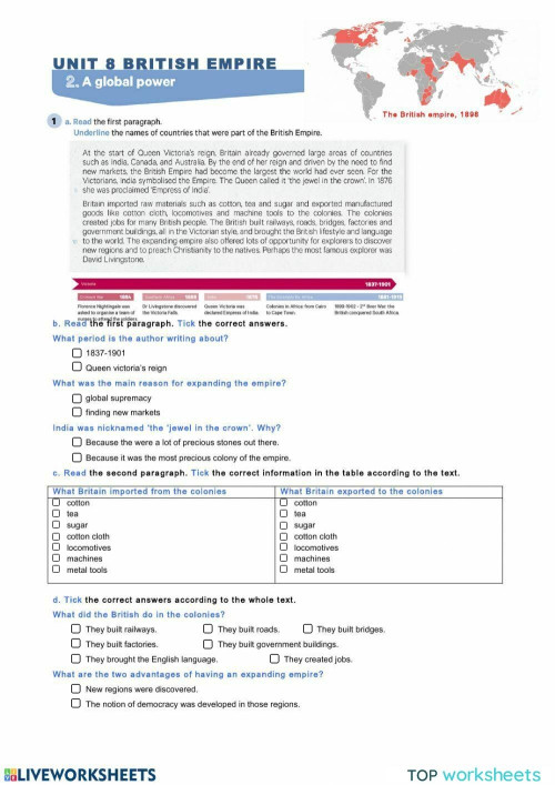 British empire page 6. Interactive worksheet | TopWorksheets