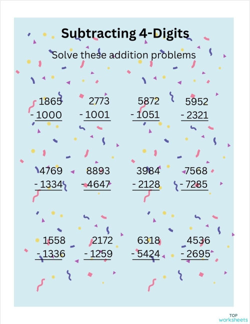 Subtracting 4-Digits. Interactive worksheet | TopWorksheets