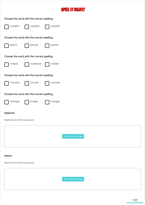 Spell it Right!. Interactive worksheet | TopWorksheets
