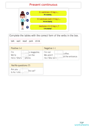 Present continuous. Interactive worksheet | TopWorksheets