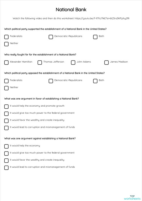 National Bank. Interactive worksheet | TopWorksheets