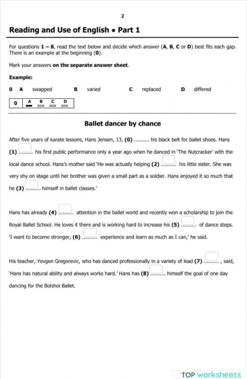 B2 Use of English Test June 22. Interactive worksheet | TopWorksheets