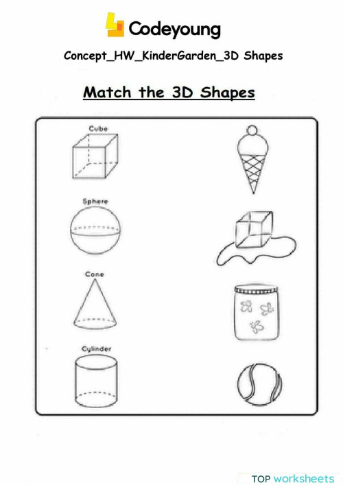 3 d Shapes matching. Interactive worksheet | TopWorksheets