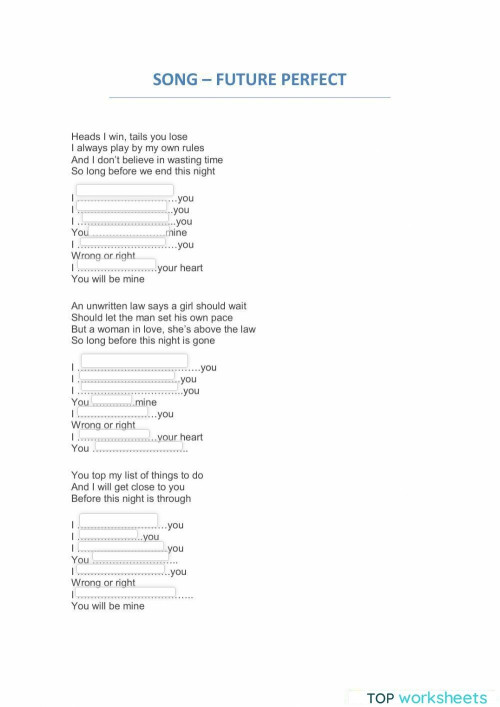 Future perfect song. Interactive worksheet | TopWorksheets