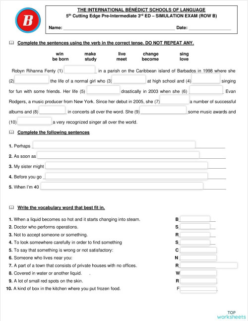 SIMULATION EXAM ROW B. Interactive worksheet | TopWorksheets