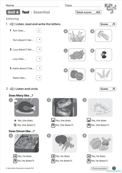 Unit 4 Listening Test E Ficha Interactiva Topworksheets