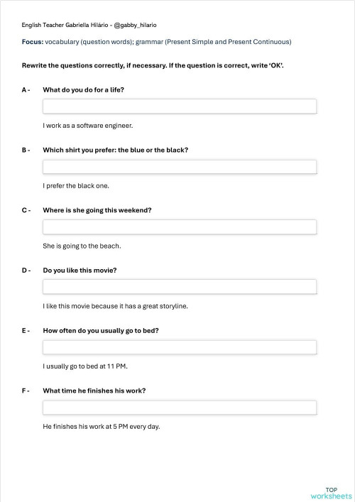 Grammar - Question Words 2. Interactive worksheet | TopWorksheets