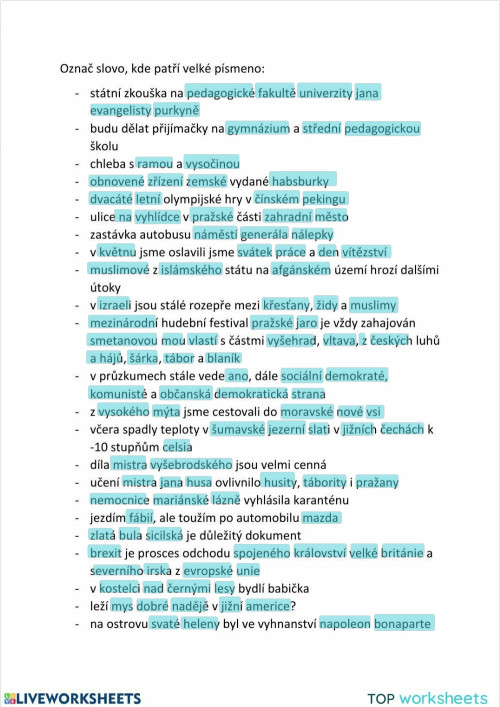 Velká písmena 3. Interaktivní pracovní list | TopWorksheets
