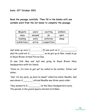 English Year 5_Cloze Passage_23-10-2021. Interactive worksheet ...