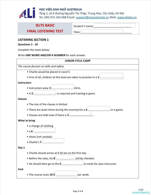 IB_Final Test_Listening. Interactive worksheet | TopWorksheets