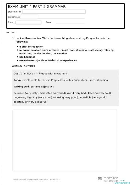 EXAM UNIT 4 PART 1-WRITING. Interactive worksheet | TopWorksheets