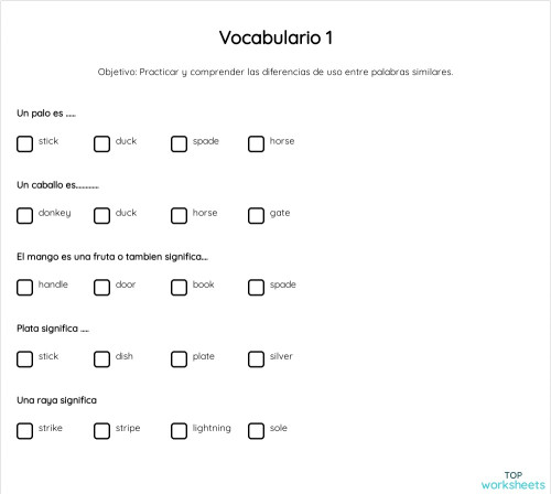 Vocabulario 1. Ficha interactiva | TopWorksheets