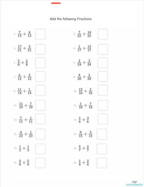 M_G05T01_WC06_Adding Like Fractions. Interactive worksheet | TopWorksheets