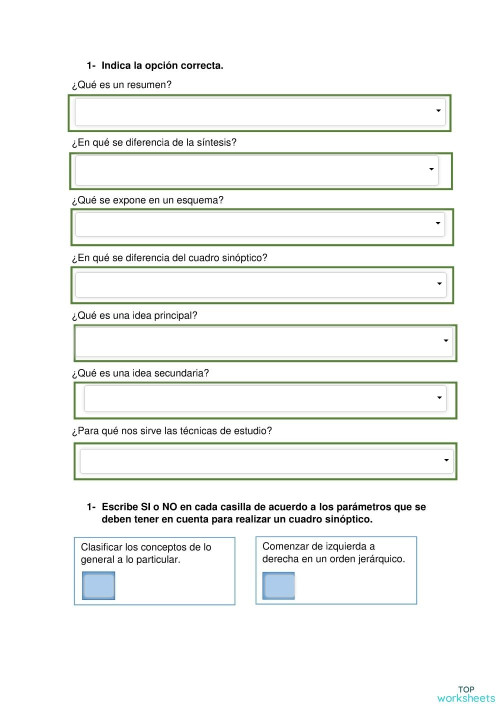 Hojas De Trabajo Gratuitas Sobre Técnicas De Estudio