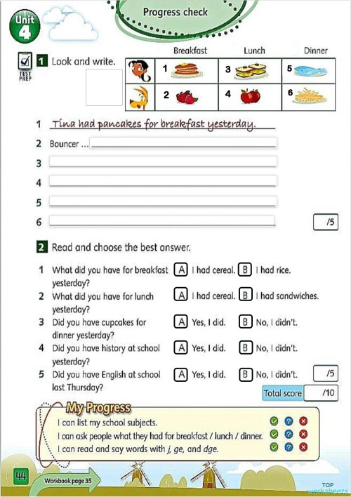 Progress Check NM 4 UNIT 4.. Interactive worksheet | TopWorksheets