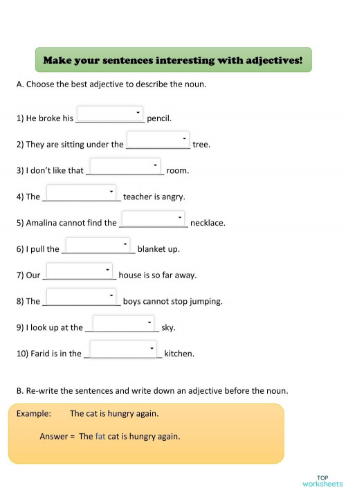Adjectives - Make your sentences interesting.. Interactive worksheet ...