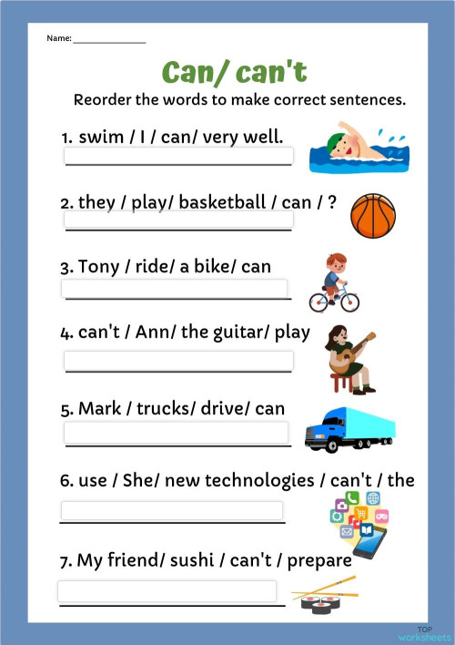Unscramble- Can. Interactive worksheet | TopWorksheets