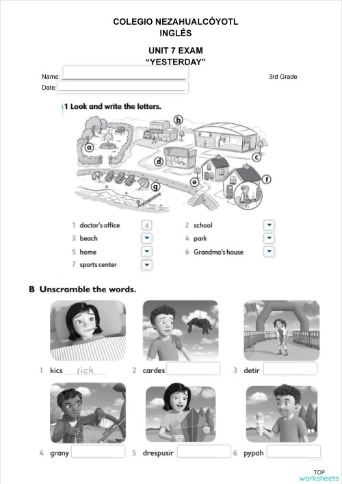 3rd Grade Unit 3 Exam. Ficha interactiva | TopWorksheets