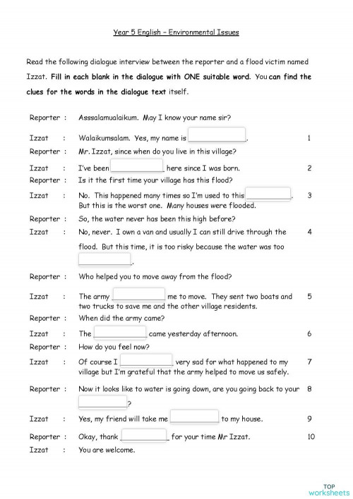 EngY5W10T1 - Reporter's Interview. Interactive worksheet | TopWorksheets