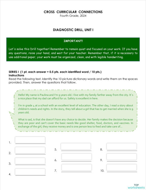 FOURTH GRADE : Cross Curricular Connections. Interactive worksheet ...