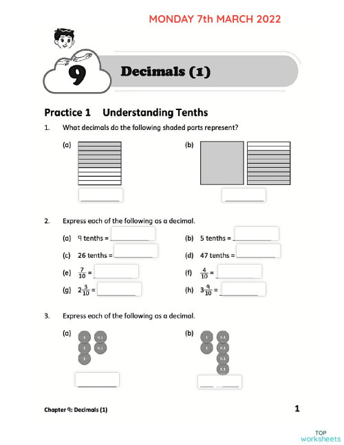 Decimal : Tenths. Interactive worksheet | TopWorksheets