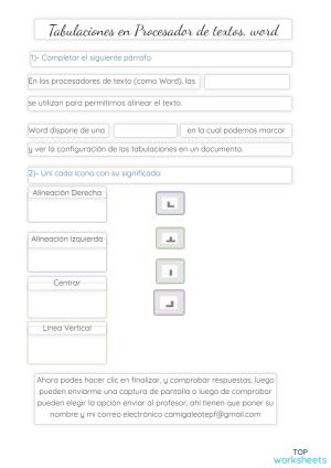 Tabulaciones en Word.. Ficha interactiva | TopWorksheets