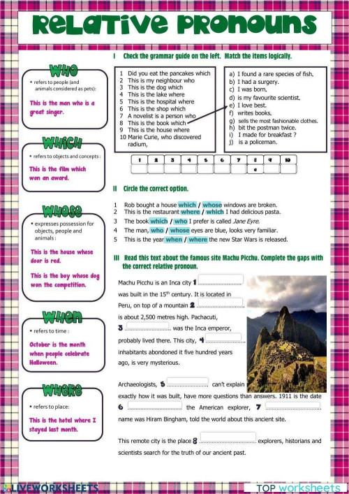 Relative Pronouns. Interactive worksheet | TopWorksheets
