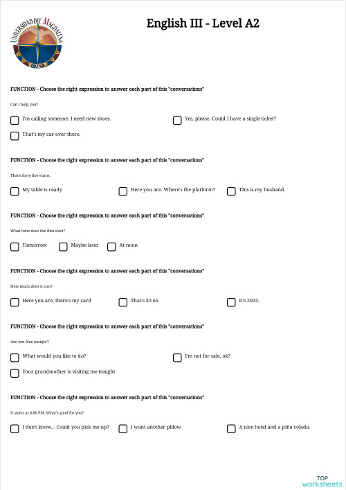 English III - Level A2. Interactive worksheet | TopWorksheets