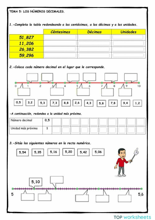 Ficha 5: los números decimales. Ficha interactiva | TopWorksheets