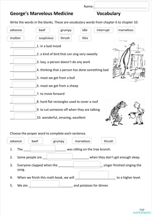 Vocabulary Chapters 6-10. Interactive worksheet | TopWorksheets