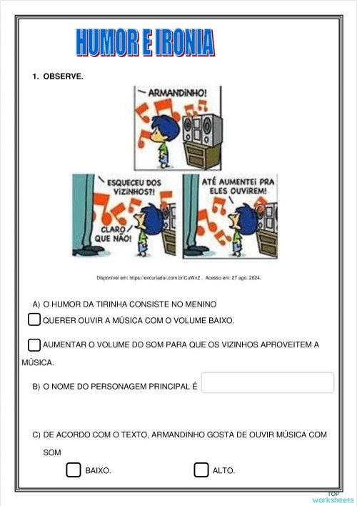HUMOR E IRONIA ADAPTADO. Ficha interativa | TopWorksheets