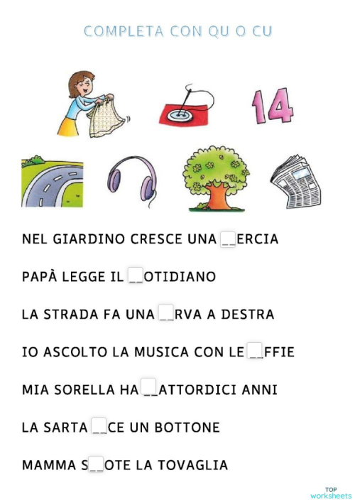 parole con cu qu. Scheda interattiva | TopWorksheets