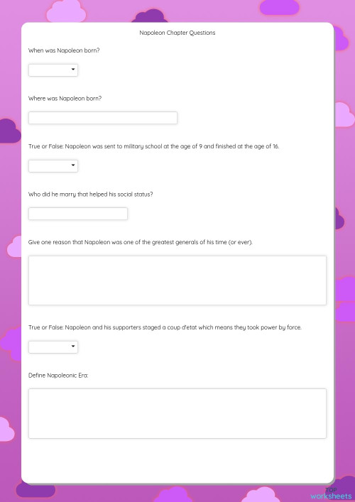 Napoleon Chapter Questions. Interactive worksheet | TopWorksheets