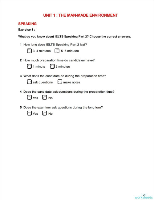 Unit 1 - Speaking - The man-made environment. Interactive worksheet ...