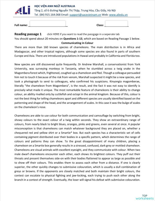 IELTS Practice_Reading Test 6. Interactive worksheet | TopWorksheets