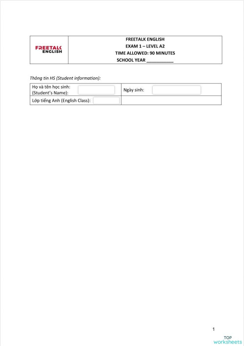 Think A2_Exam 1. Interactive worksheet | TopWorksheets