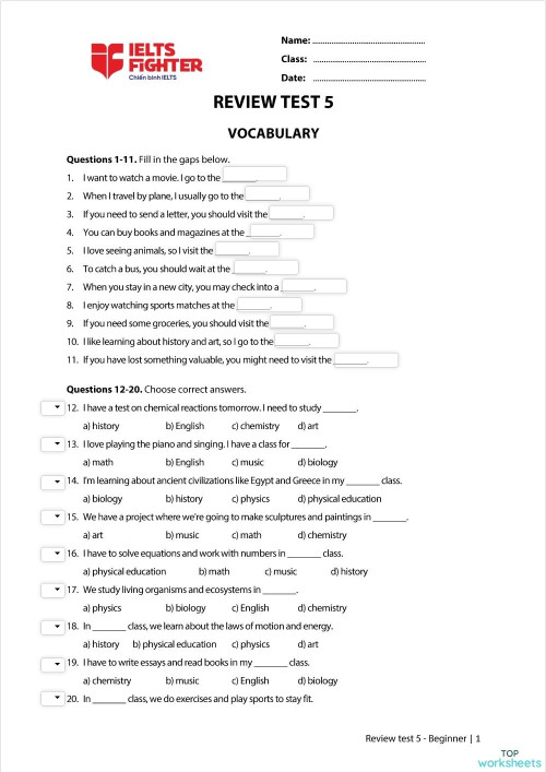 NGL BE - REVIEW TEST 5. Interactive worksheet | TopWorksheets