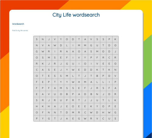 City Life wordsearch. Interactive worksheet | TopWorksheets