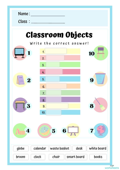 Classroom objects. Interactive worksheet | TopWorksheets