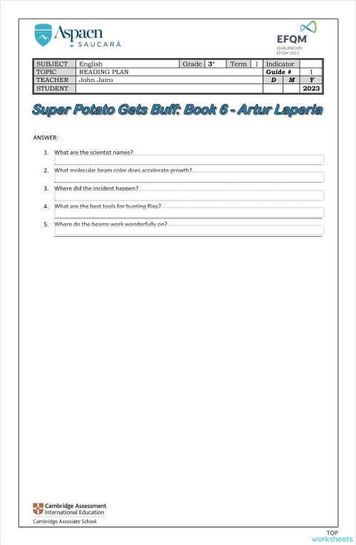 Reading Plan SP!. Interactive worksheet | TopWorksheets