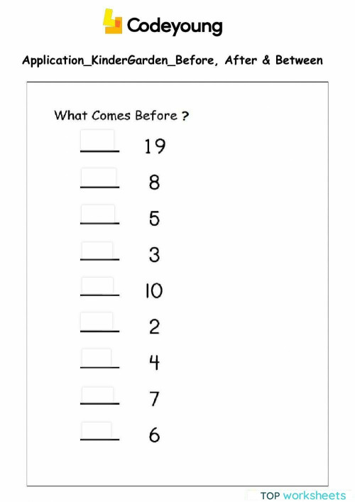 Before, after, and between. Interactive worksheet | TopWorksheets