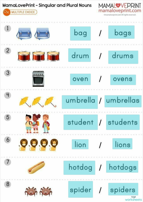Plural nouns with S. Interactive worksheet | TopWorksheets