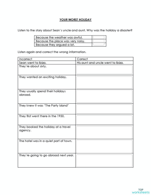 YOUR WORST HOLIDAY. Interactive worksheet | TopWorksheets