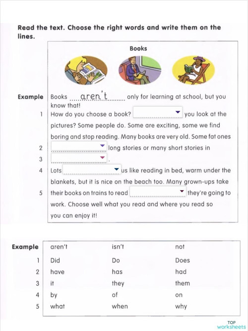 Books reading. Interactive worksheet | TopWorksheets